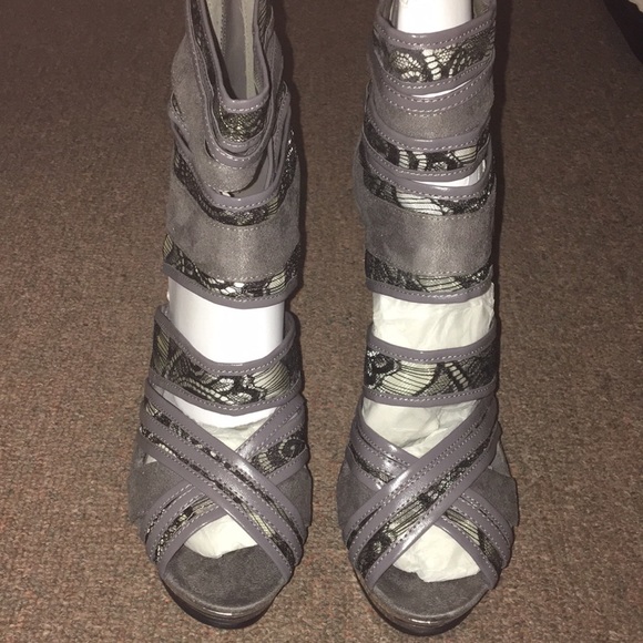 Shoes | Grey Platform High Heels With Mirror Accent | Poshmark